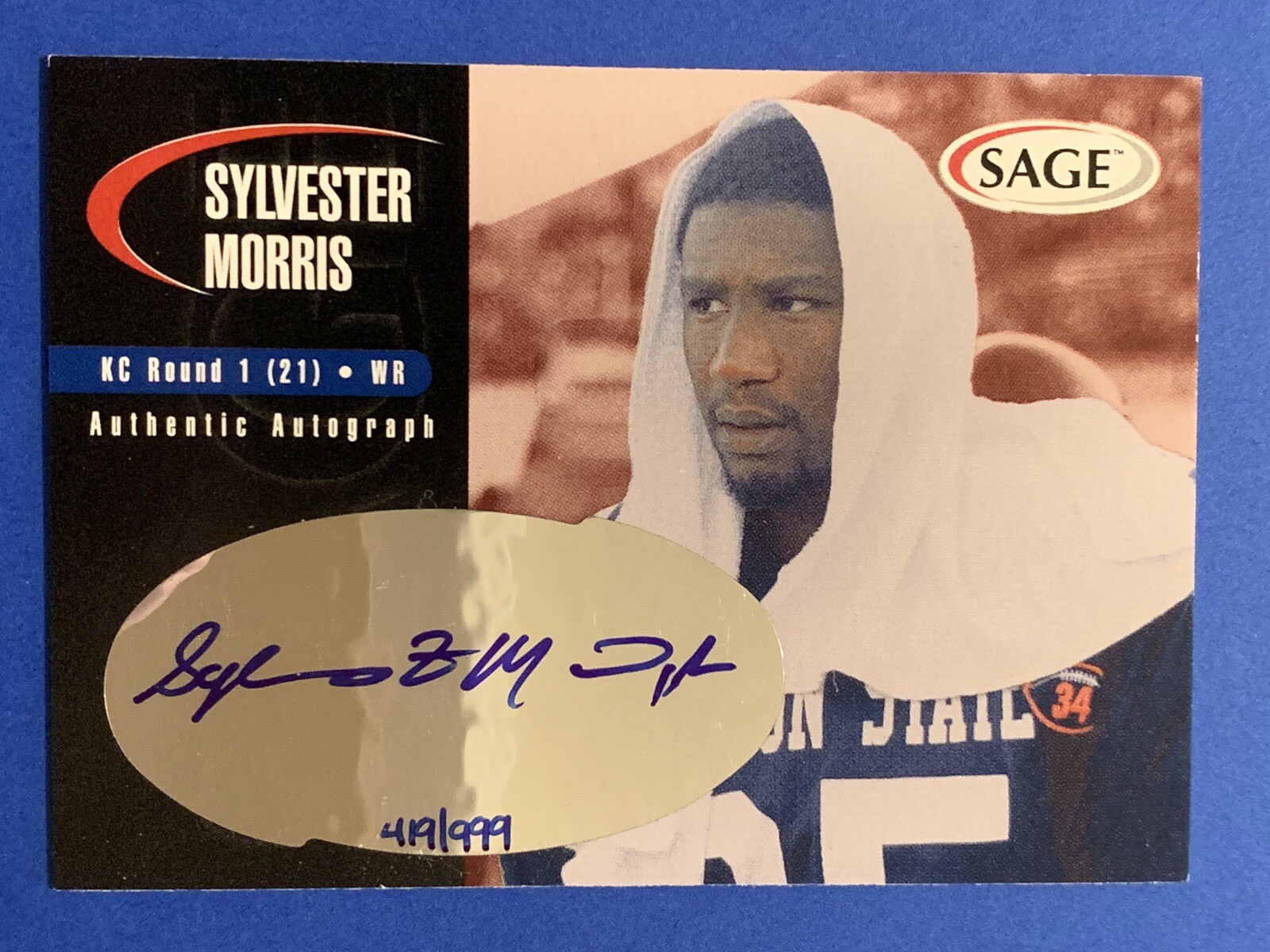 SYLVESTER MORRIS Signed RC 2000 Sage /999 Jackson St Tiger Chiefs ...