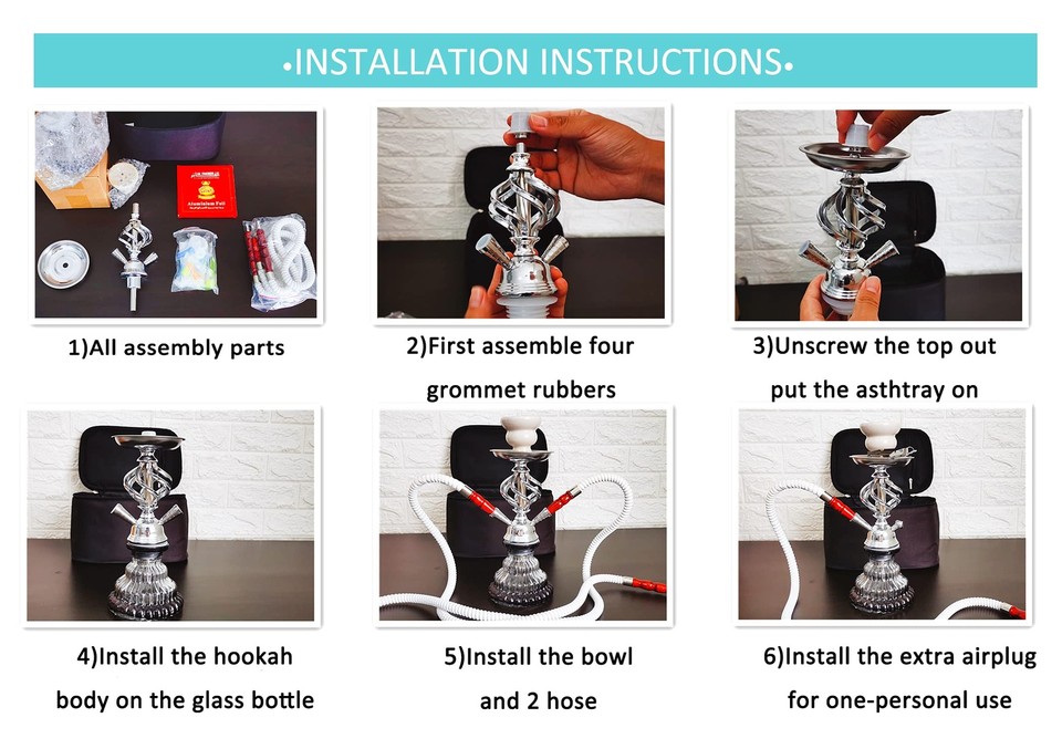 Hookah Set 11-Inch Premium 2 Hose Hookah Beginner Complete Set,Hookah ...