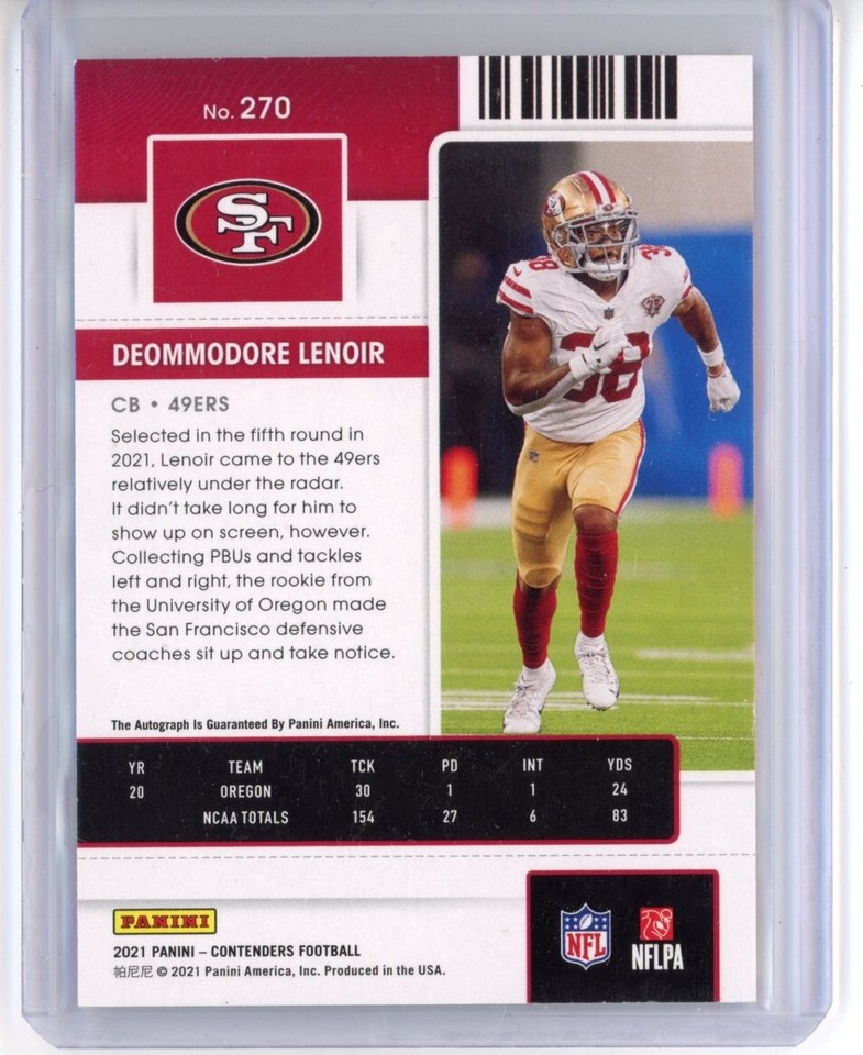 Deommodore Lenoir auto card 2021 Panini Contenders rookie ticket RC NM ...