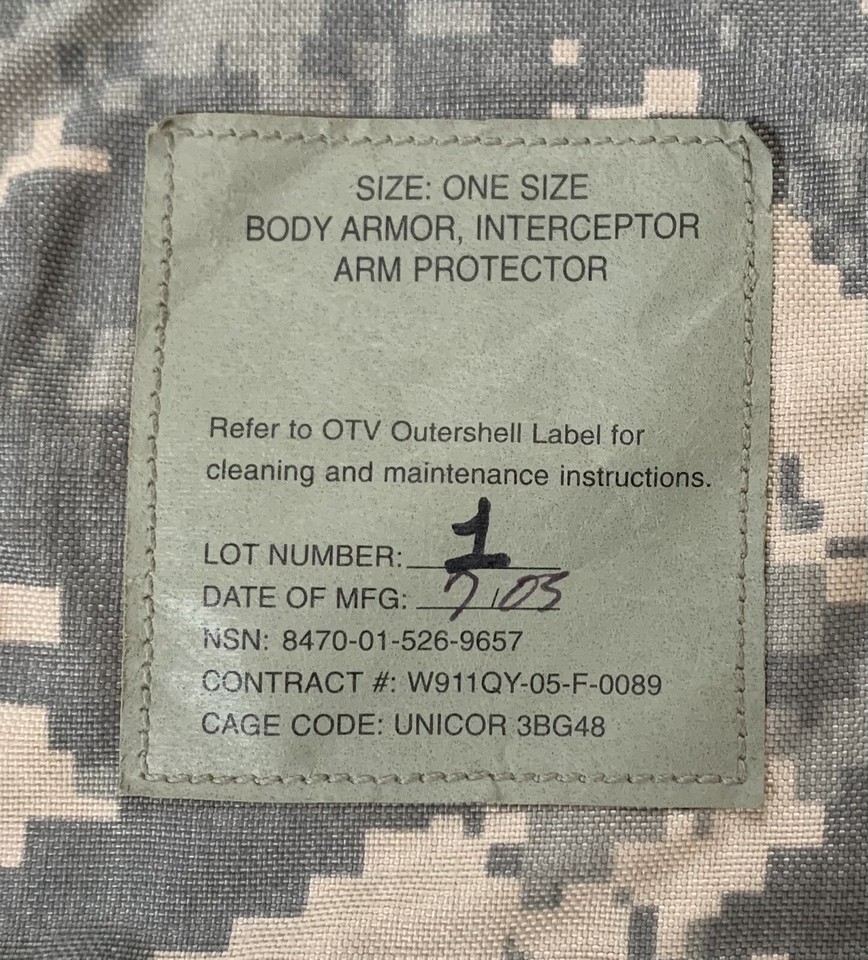 Official US Army Issue UCP ACU USGI Interceptor Deltoid Arm Auxiliary ...