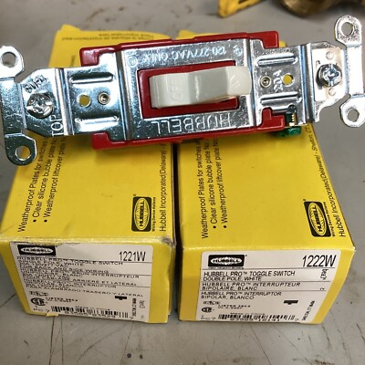2 Hubbell 1222W Pro Toggle Switch, Single Pole, 20 Amp, 120/277V, White ...