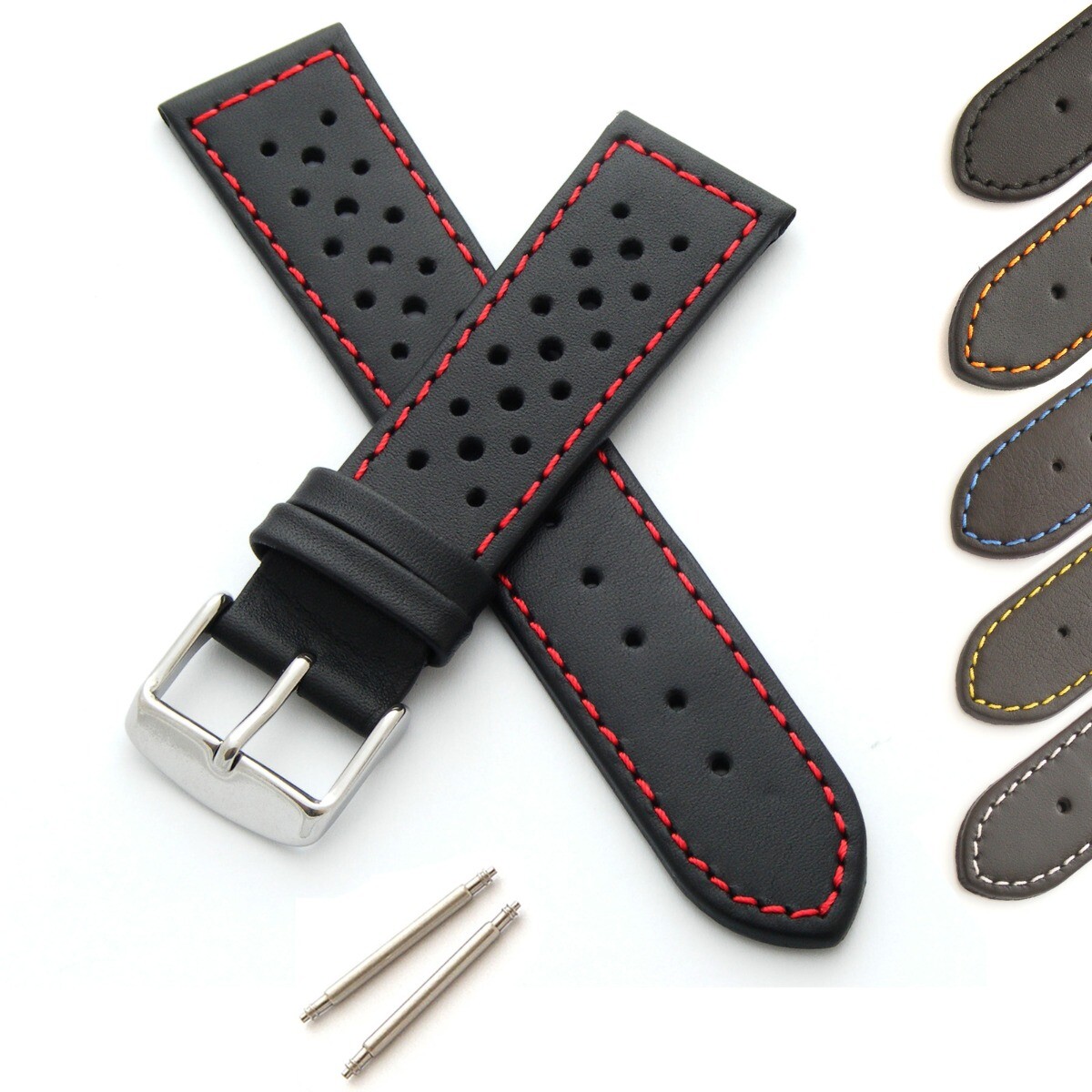 Genuine Leather Watch Strap Perforated 18mm 20mm 22mm 24mm Mens Womens ...
