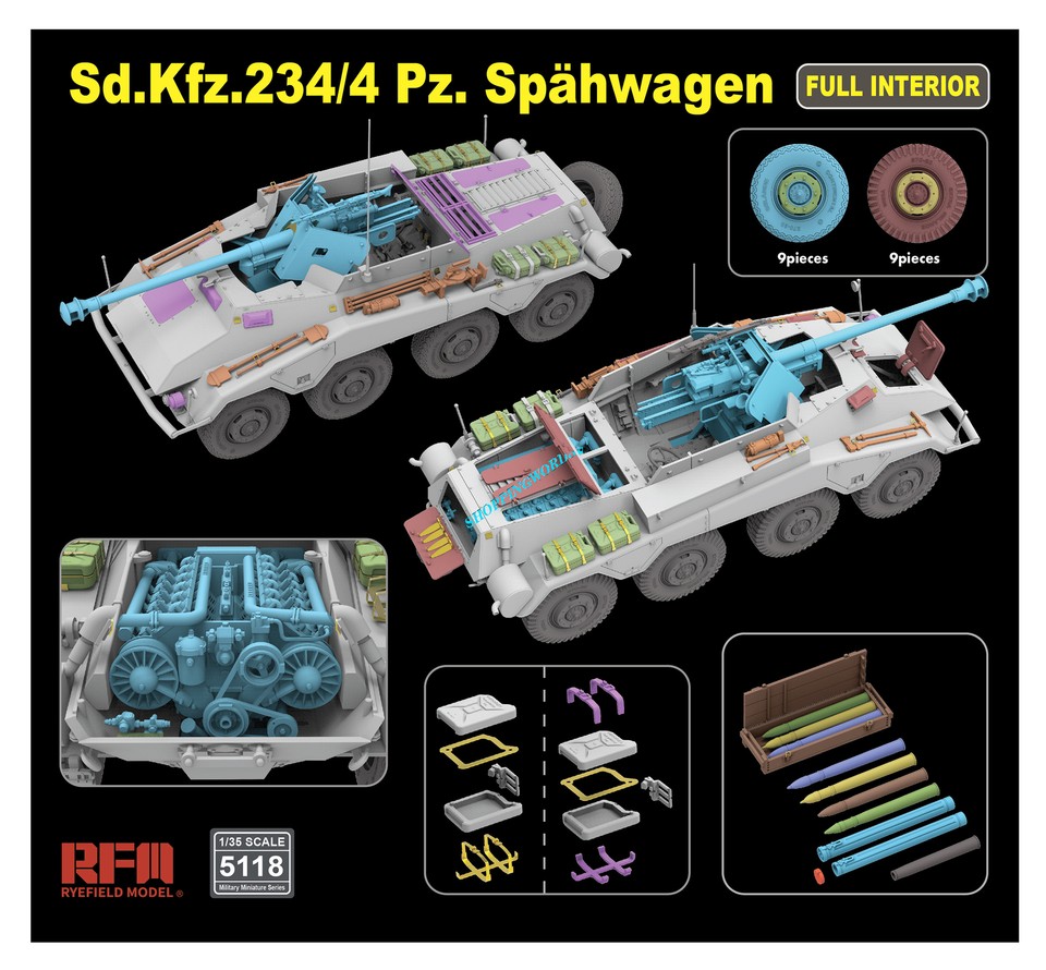 RYEFIELD 5118 1/35 Sd.Kfz.234/4 Spahwagen Full Interior Model Kit | eBay