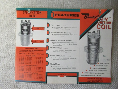 Bendix Scintilla HI-V ignition coil specification sheet brochure | eBay