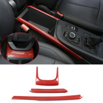 Red Carbon Fiber ABS Console Armrest Box Trim For BMW X1 F48 2016+ X2 ...