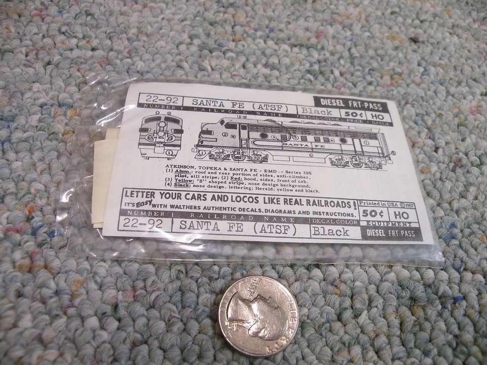 Walthers decals HO Diesel Frt Pass 22-92 Santa Fe ATSF black G115 | eBay