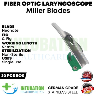 Miller Blades Fig. 0 Single Use Neonate Fiber Optic Laryngoscope Set 20 ...