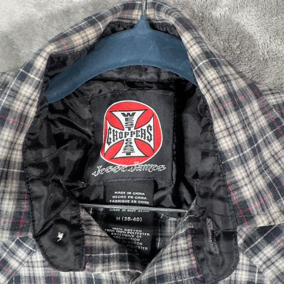 West Coast Choppers Jesse James Work Wear Pearl Snap Flannel Shirt Plaid Mens M | eBay