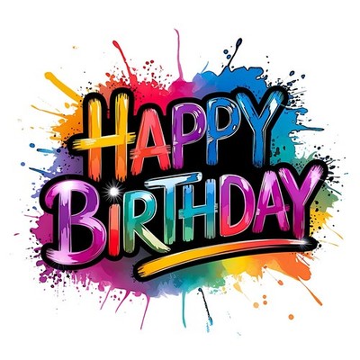 Birthday Sticker (3 Inch) Happy Birthday Vibrant Colors Paint Splash ...