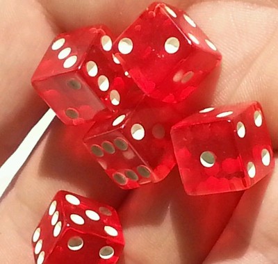 Vintage Crisloid cheater Red Lucite dice. 5 dice 1/2" (random matching ...