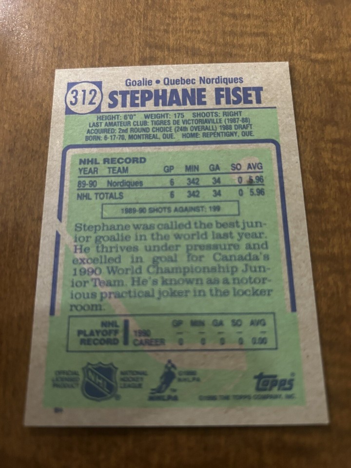 1990-91 Topps - #312 Stephane Fiset (RC) Rookie NM+ Free Shipping! | eBay
