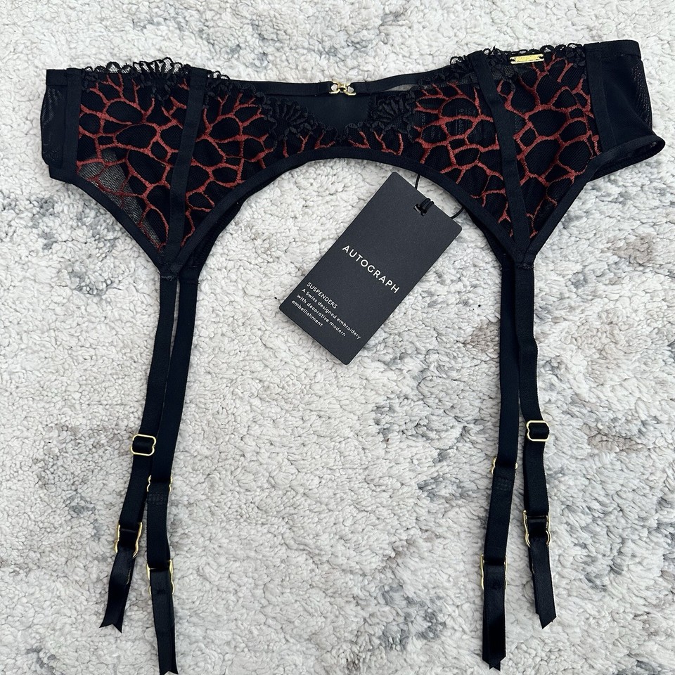BNWT M&S Autograph Evora Embroidery Suspenders Copper Tan RRP £16 Size ...