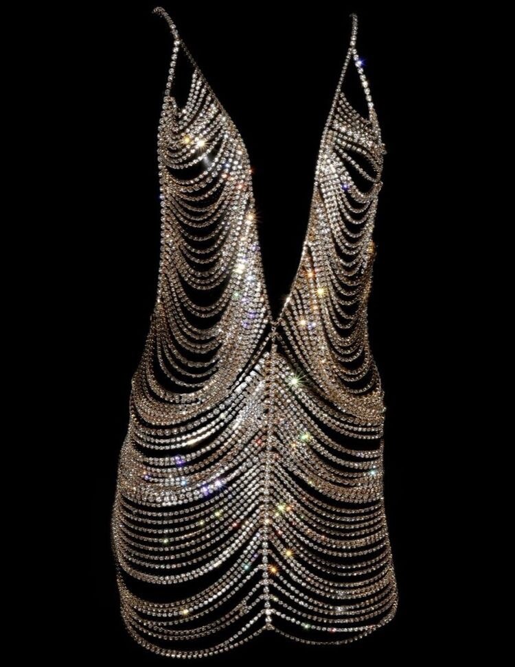 Shiny Rhinestone Dress, Women Diamond Tassel Body Chain, Full ...