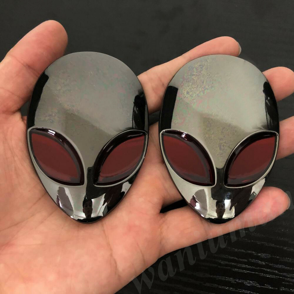 2x Big Gun Metal Alienware Alien Head UFO Car Trunk Emblem Badge Decals ...