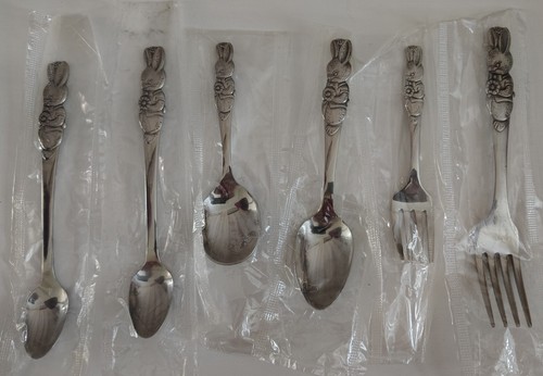 Set Of 6 NEW Oneida Stainless Peter Rabbit Bunny Children's Silverware ...