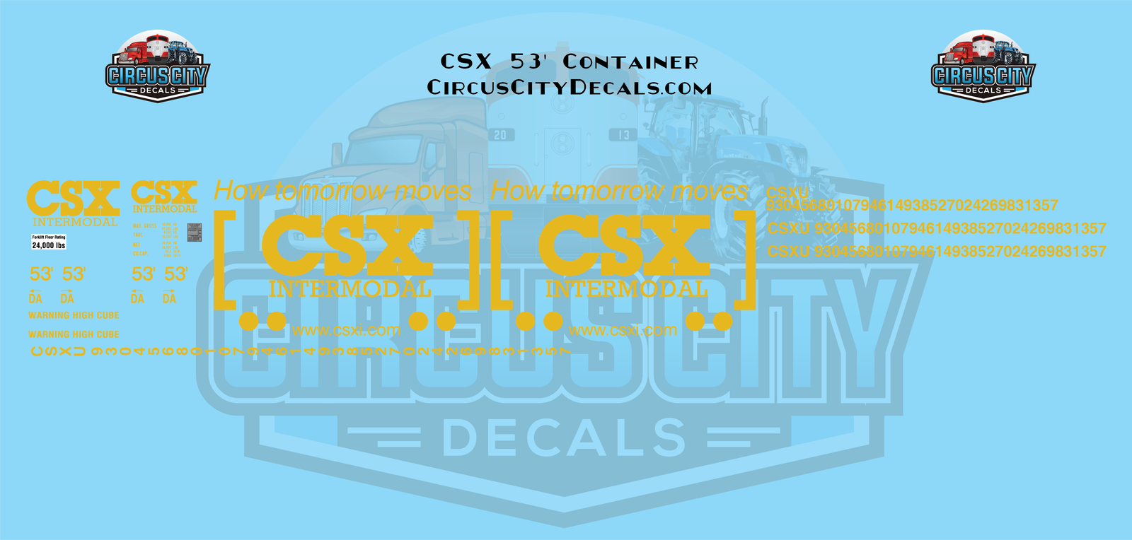 CSX Intermodal 53' Container Decal Set 1:29 G Scale | eBay