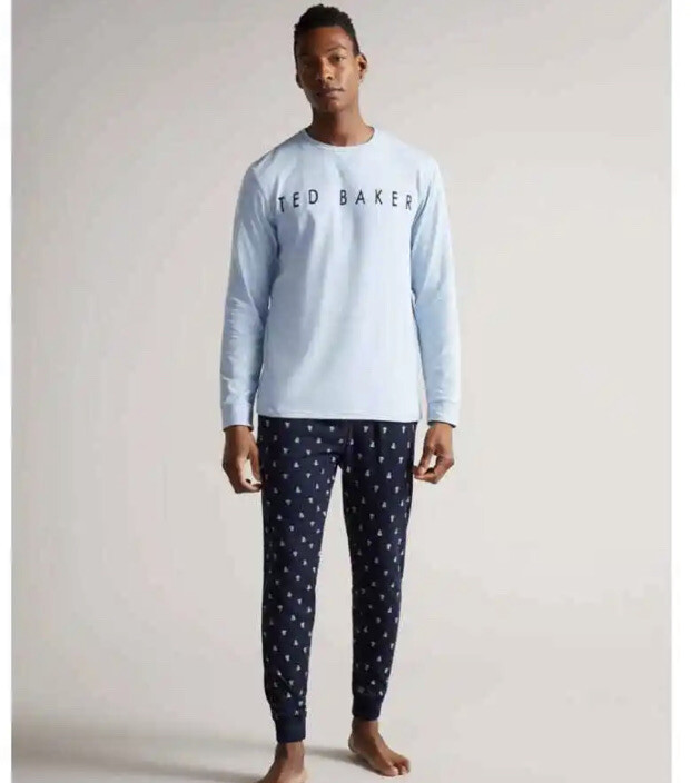 Ted Baker London Men s Swwan Long Sleeve PJ Gift Set Medium Blue New eBay