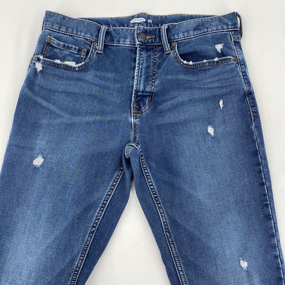 Old Navy Size 7 Slim Women Blue Denim Jeans Distressed Ripped Mid Rise ...