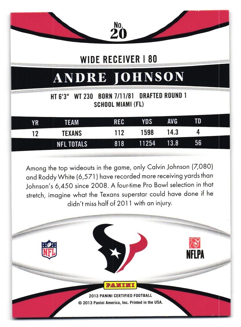 2013 Panini Certified #20 Andre Johnson | eBay