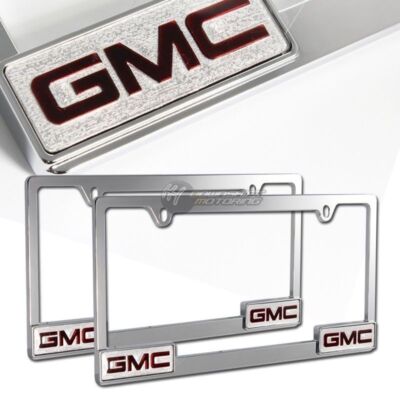2PC GMC Sierra Denali Yukon Chrome Metal License Plate Frame Official ...