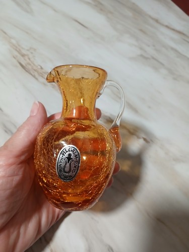 Vintage art glass window pitcher Pilgrim gold crackle label | eBay