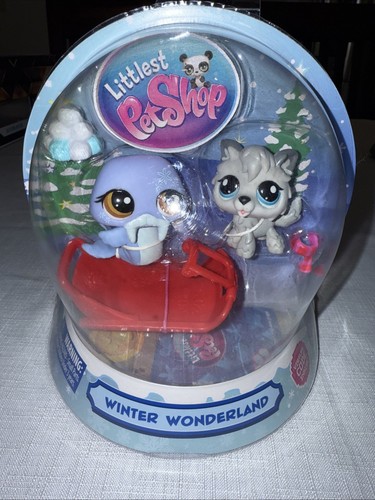 LPS Littlest Pet Shop Winter Wonderland #17 Walrus #20 Wolf Snow Globe ...