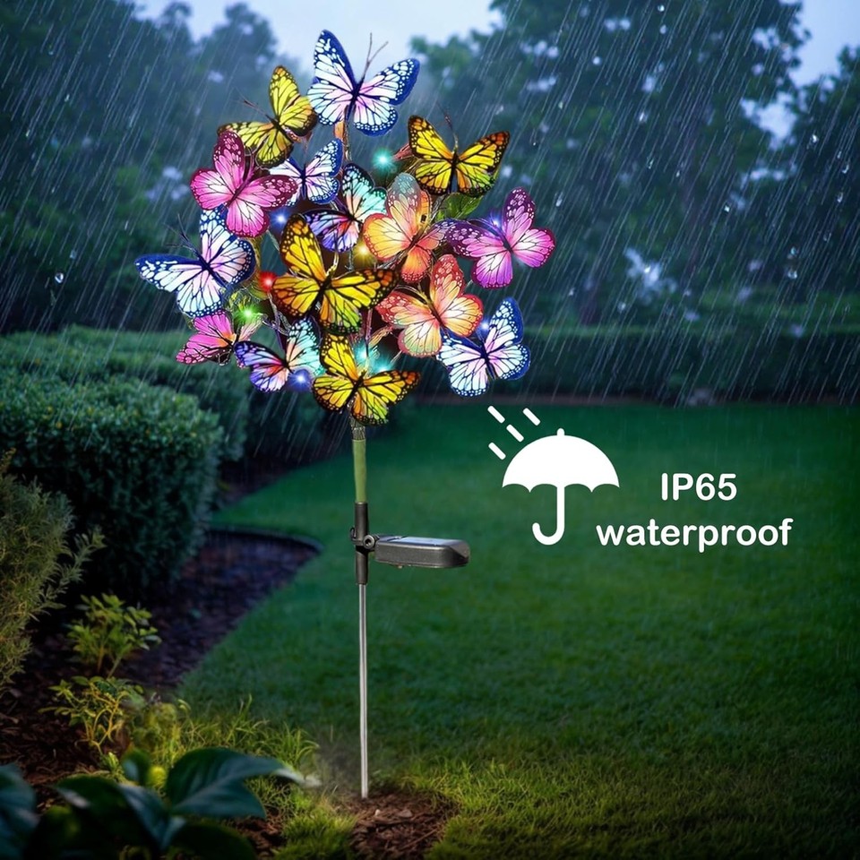 2X Solar Butterflies Flower Lights Outdoor Garden Stake Pathway LED ...