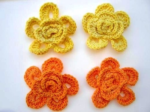 20 Hand Crochet Cotton Flower Rose 2" Trim/Yarn/Craft/Sewing C2-Yellow ...