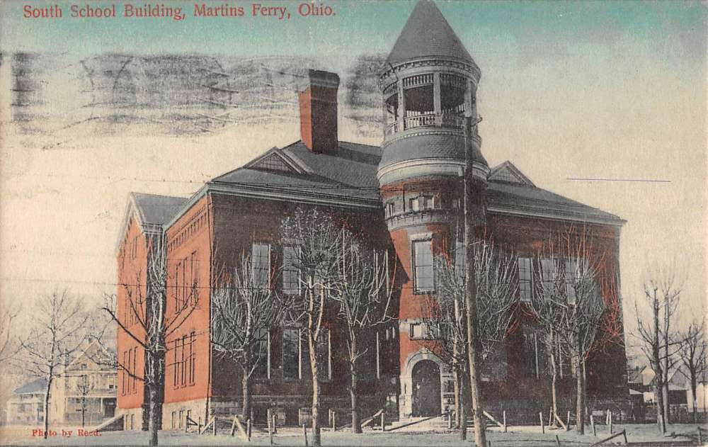 Martins Ferry Ohio South School Building Street View Antique Postcard ...