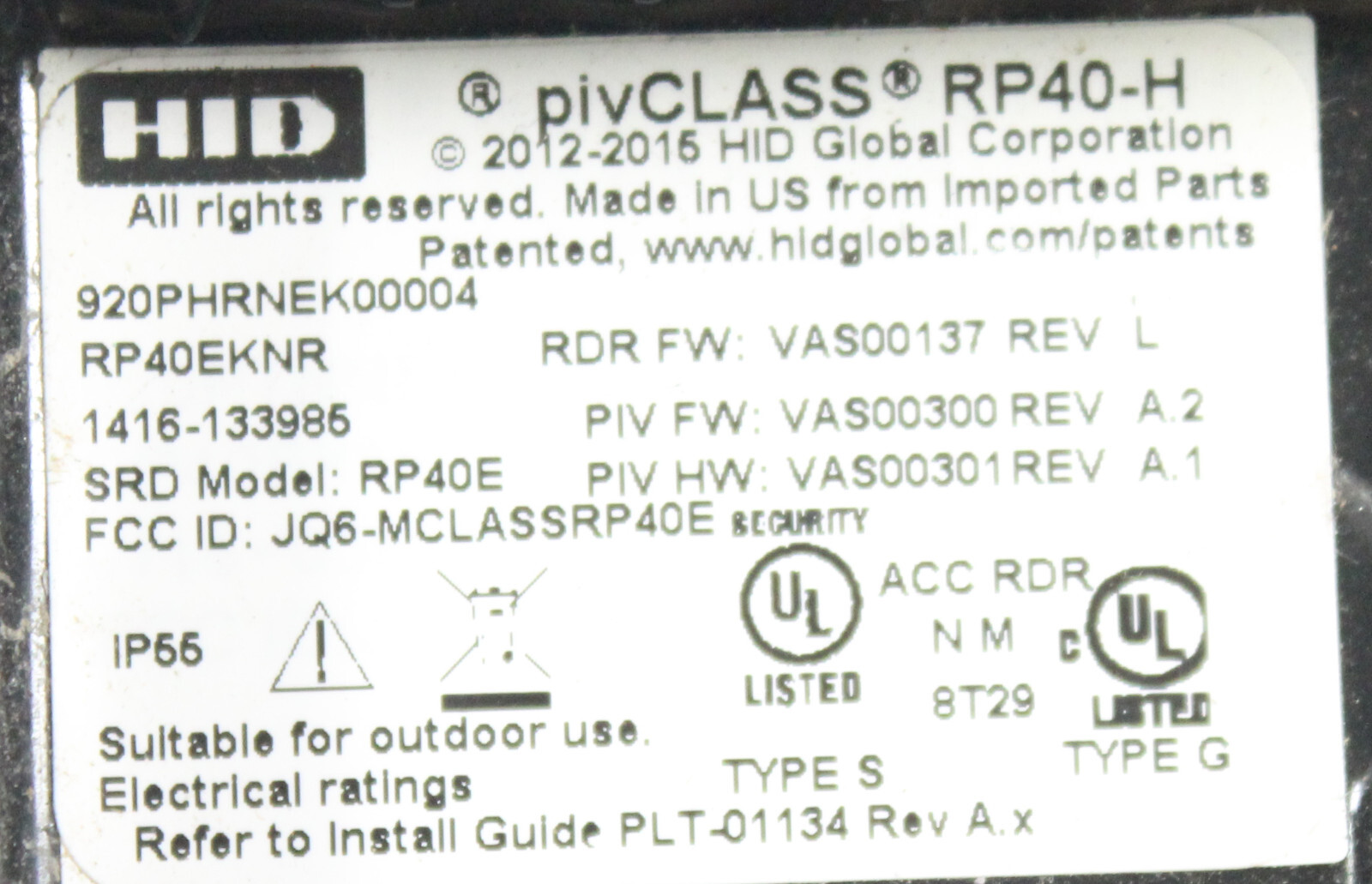 HID piviCLASS RP40-H SMART READER 920PHRNEK00004-No Mounting 90 Day ...