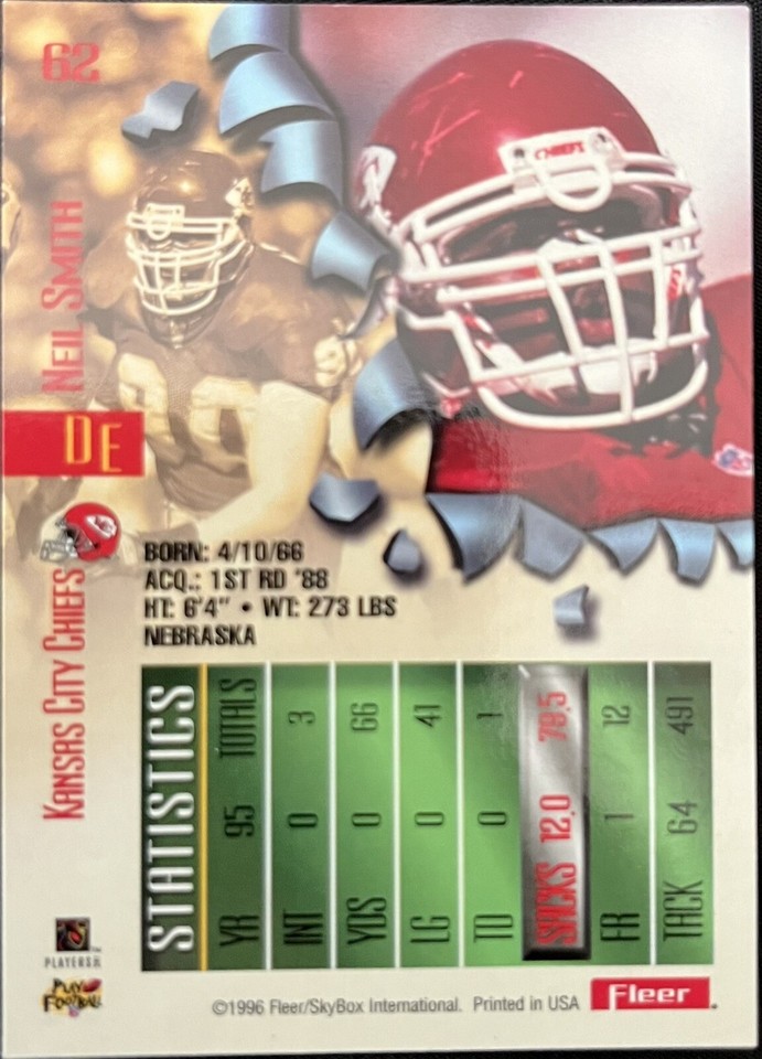 Kansas City Chiefs Neil Smith 1996 Fleer Metal Signed Card #62 | eBay
