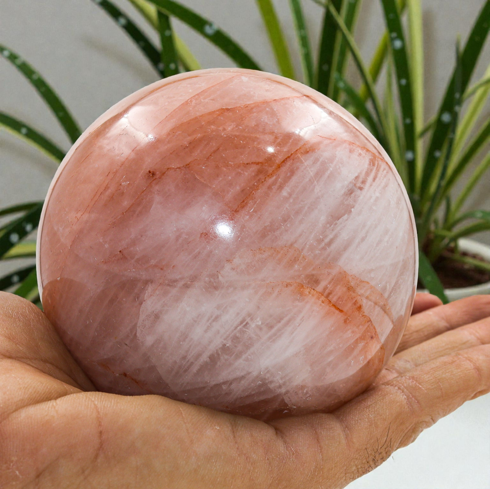 Red Hematoid Quartz Crystal Stone Sphere Healing Decor Meditation Gift ...