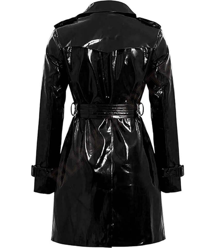 Women’s Gothic Trench Coat – Shiny PVC Faux Leather Black Vinyl Emo ...