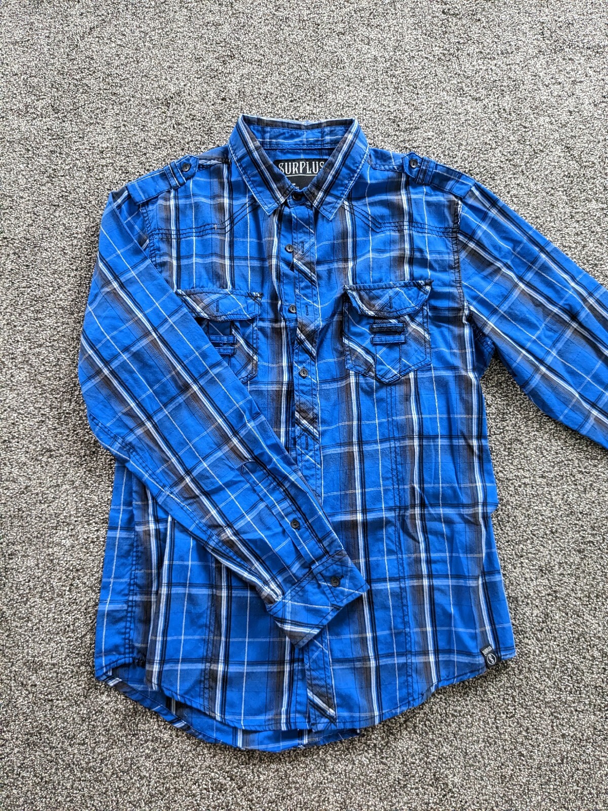 SURPLUS Button Up Western Shirt mens Large Blue Plaid… - Gem