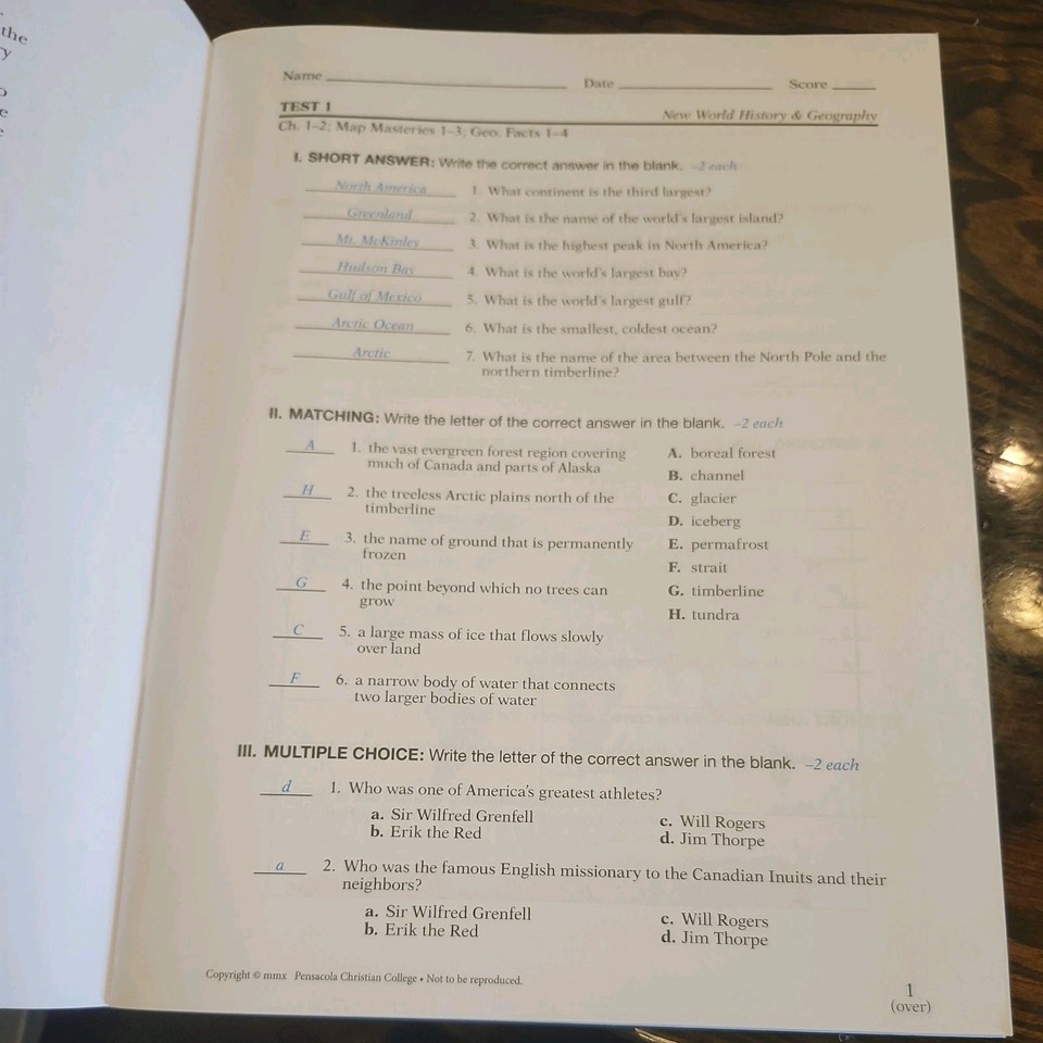 Abeka New World History and Geography Grade 6 Teacher Test Key | eBay