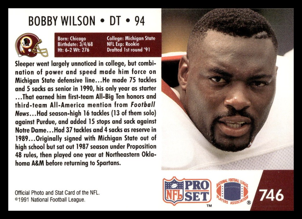 1991 Pro Set #746 Bobby Wilson Washington Redskins Football Card EX | eBay