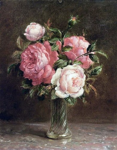 Art Oil painting Otto_Eerelman-A_Still_Life_Of_Pink_Roses in glass vase ...