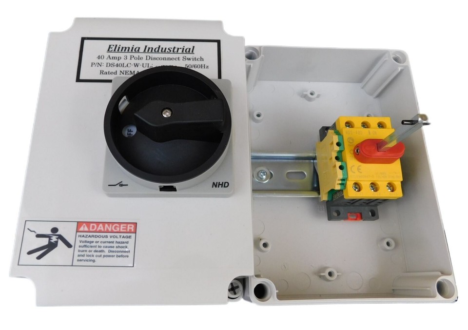 Elimia Enclosed 3 Phase Disconnect Switch DS40LC-W-UL NEMA 4X 30 40 Amp ...