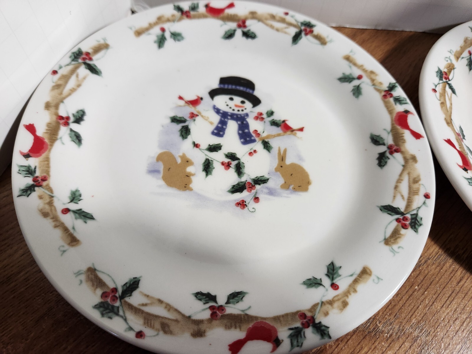 Set Of 2 Home Essentials Woodland Celebration Snowman Cardinal Salad ...