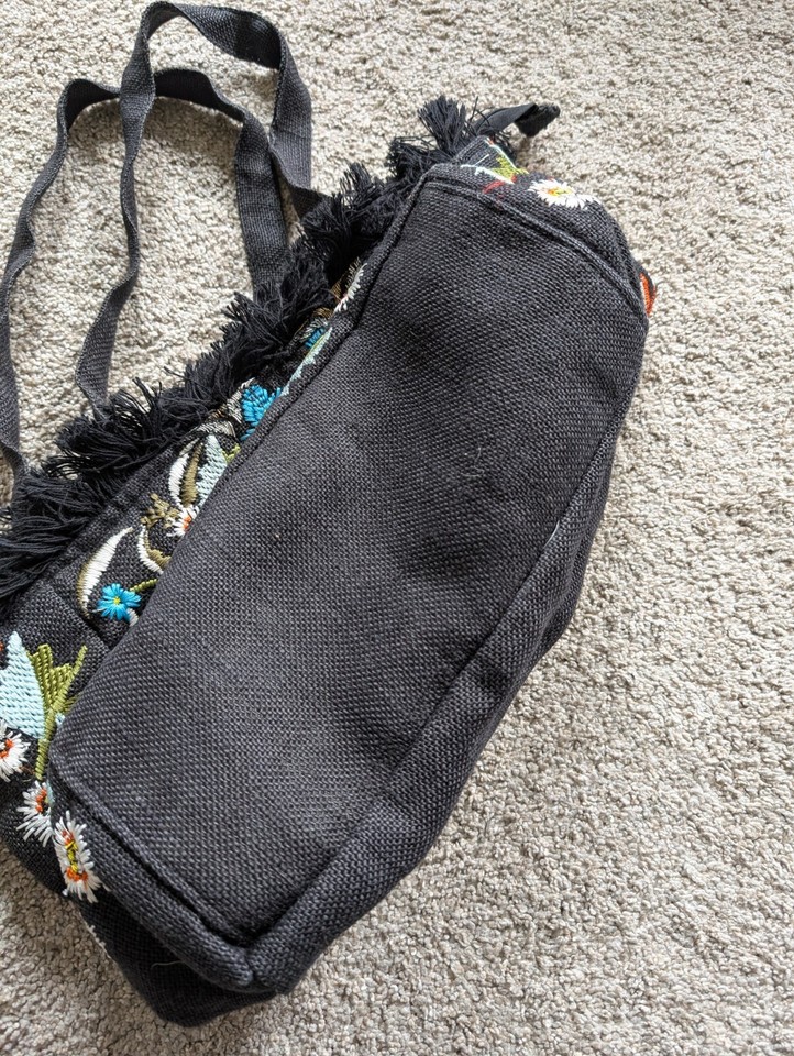 Sam Edelman shoulder bag purse black embroidered jute colorful floral ...