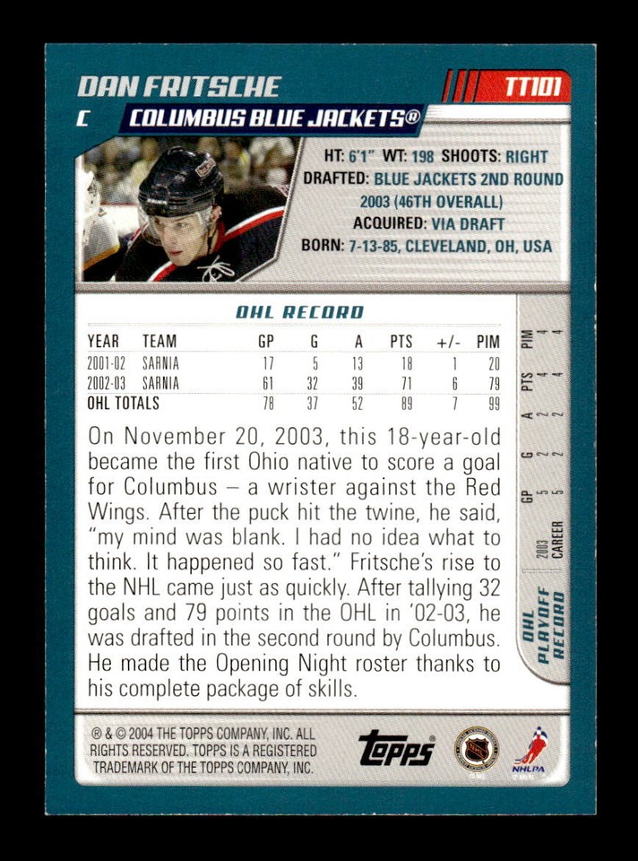 2003-04 Topps Traded & Rookies #TT101 Dan Fritsche Blue #/500 | eBay