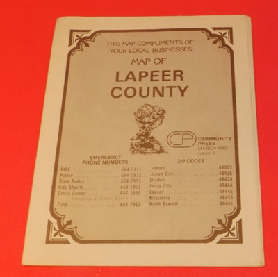 Vintage Map of Lapeer County - Local Advertizers Michigan | eBay