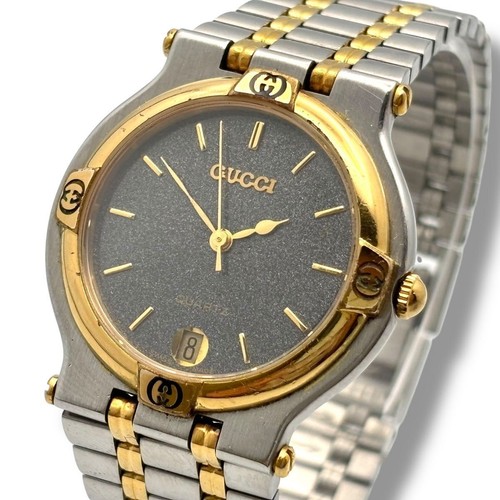 GUCCI 9000M Quartz Men's Watch Gold Silver Date 3-Hand Combo 32mm | eBay
