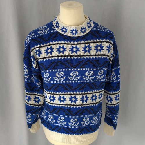 Vintage Objectives Motif Knit Jumper Men's Large Blue Multicoloured 80s ...