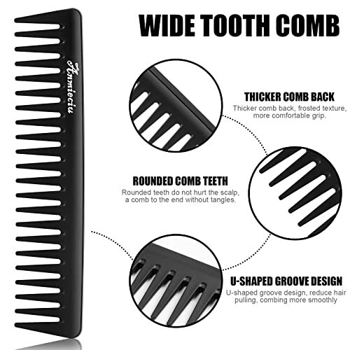 2Pcs Wide Tooth Comb and Large Hair Detangling Comb, Durable Black and ...