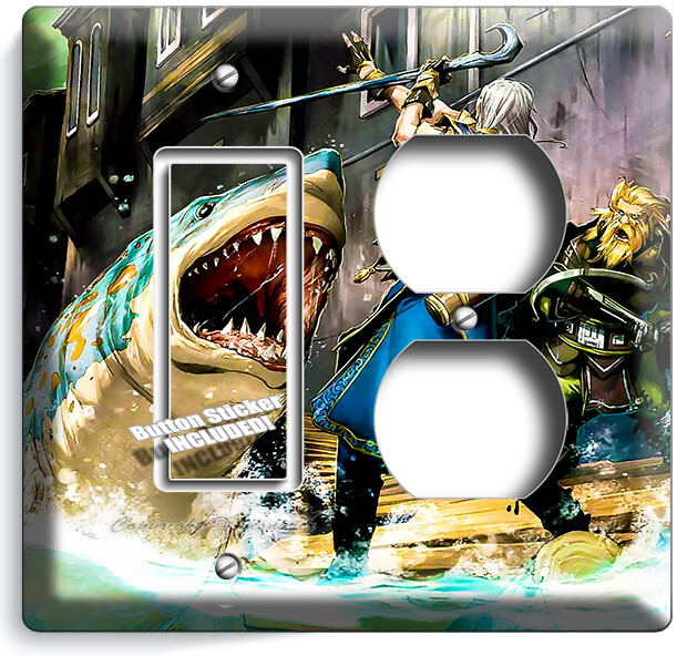 FIGHTING GREAT WHITE SHARK OLD SHIP LIGHT SWITCH OUTLET WALL PLATE ROOM ...