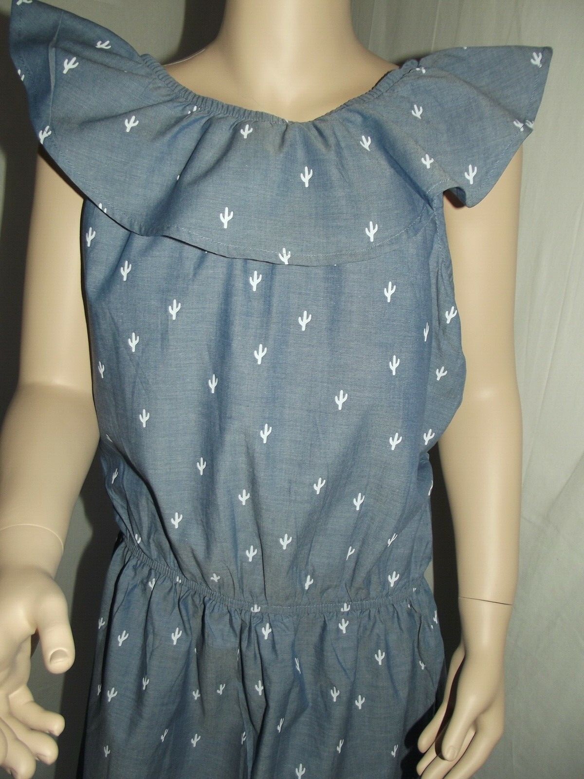 Wonder Nation Girls (XXL 18) Cactus Blue Chambray Sleeveless Ruffle ...
