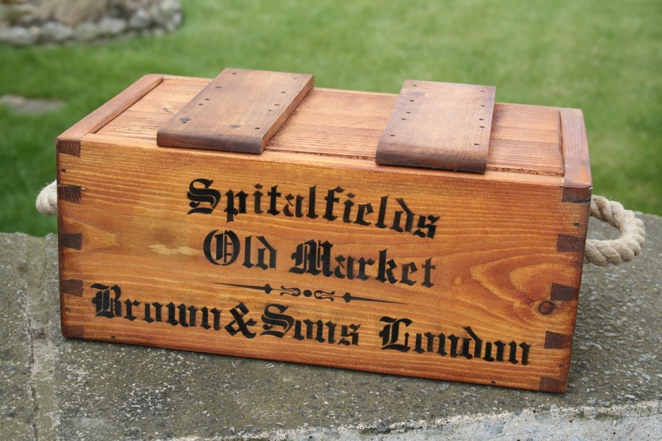 RUSTIC VINTAGE STYLE WOOD STORAGE BOXES TRUG CRATE Free Personalisation ...