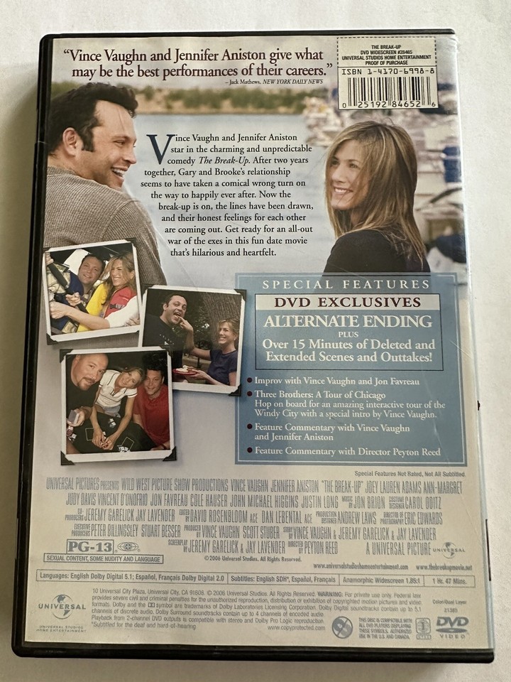 The Break-Up (DVD, 2006, Widescreen) Vince Vaughn & Jennifer Aniston ...