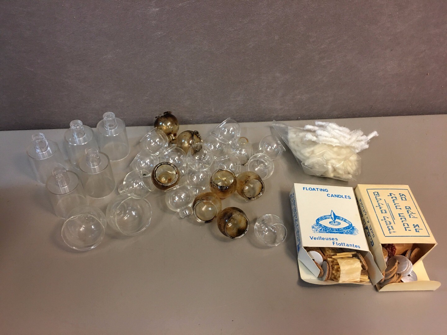 Lot of floating candle wicks and corks + 28 Plastic/Glass Oil Candle ...